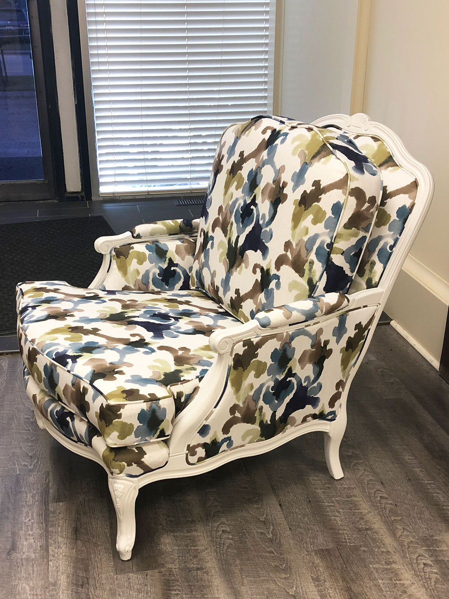 Reupholstered Pattern Lounge Chair – Adria Contract Upholstery